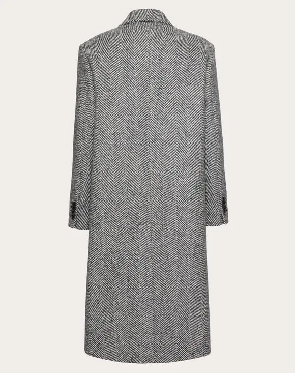 Valentino Garavani Single-breasted Wool Coat With All-over Chevron Pattern