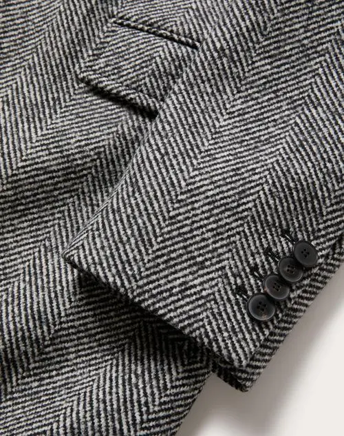 Valentino Garavani Single-breasted Wool Coat With All-over Chevron Pattern