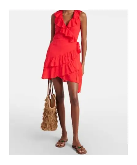 Melissa Odabash Molly Ruffled Cotton Wrap Mini Dress