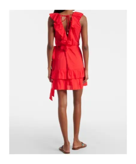 Melissa Odabash Molly Ruffled Cotton Wrap Mini Dress