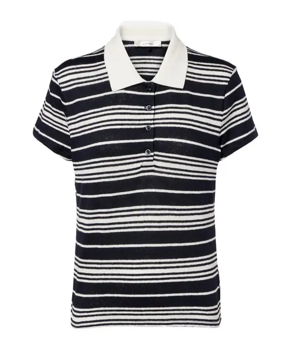 FRAME Striped Linen-blend Polo Shirt