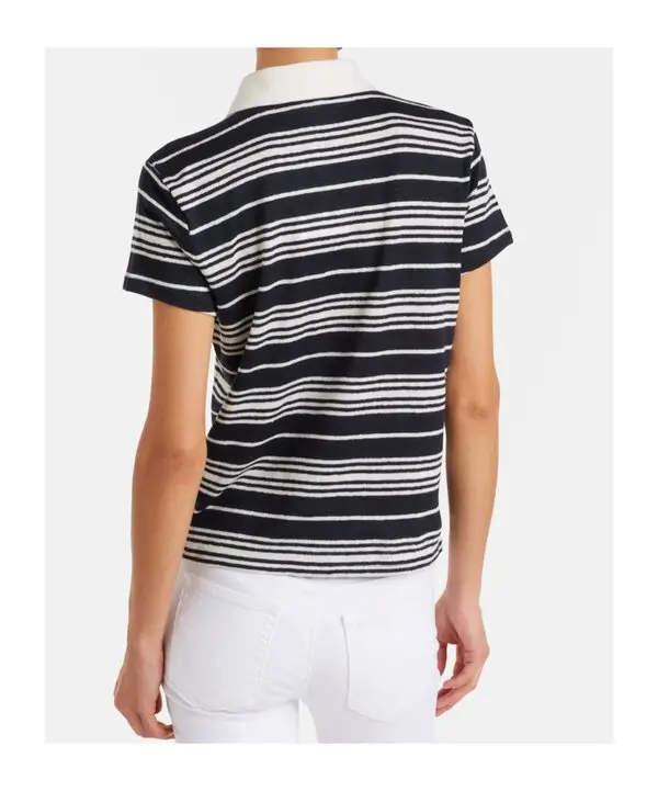 FRAME Striped Linen-blend Polo Shirt