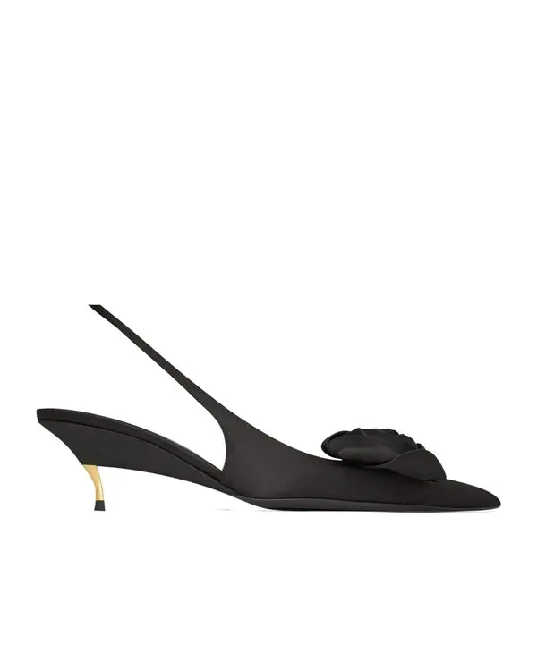 Saint Laurent Dakota Rose Detailed Slingback Pumps - Black