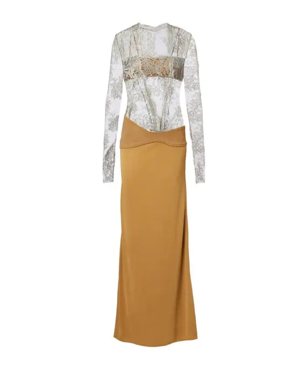 Christopher Esber Sèpienne Lace And Suede Gown