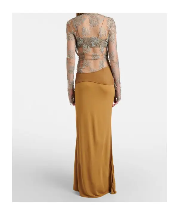 Christopher Esber Sèpienne Lace And Suede Gown