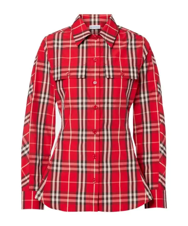 Burberry Check Peplum Cotton Shirt