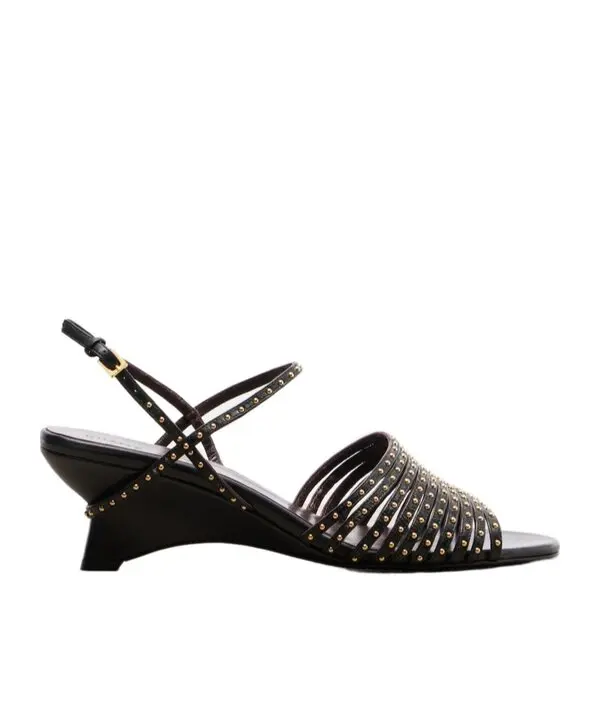 Khaite Drew Studded Leather Wedge Sandals - Black