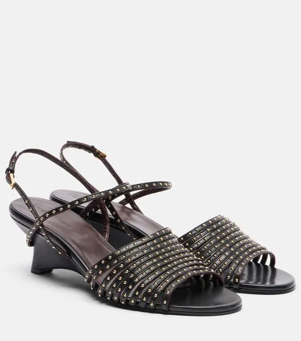 Khaite Drew Studded Leather Wedge Sandals