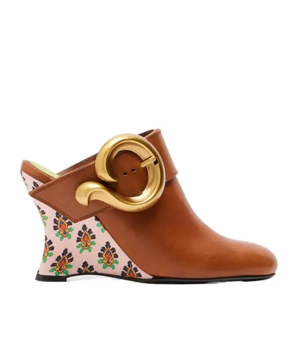 Etro Sabot Leather Wedge Mules