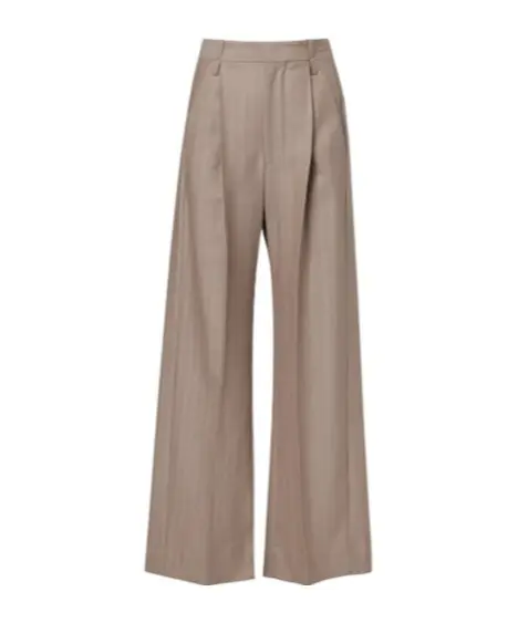 Victoria Beckham Herringbone Virgin Wool Pleated Pants
