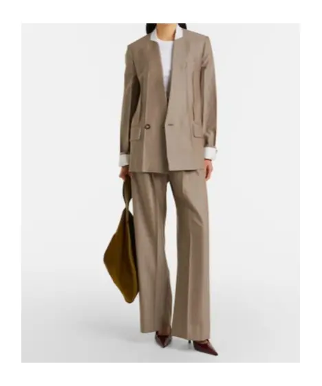 Victoria Beckham Herringbone Virgin Wool Pleated Pants