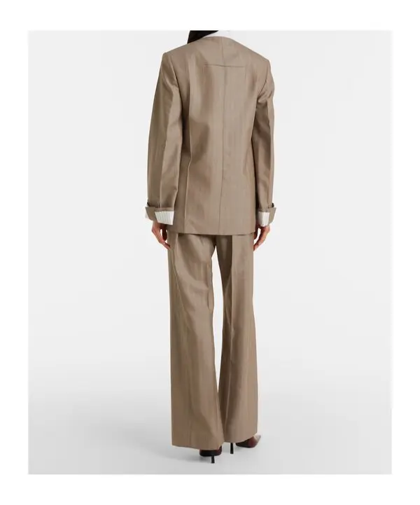 Victoria Beckham Herringbone Virgin Wool Pleated Pants