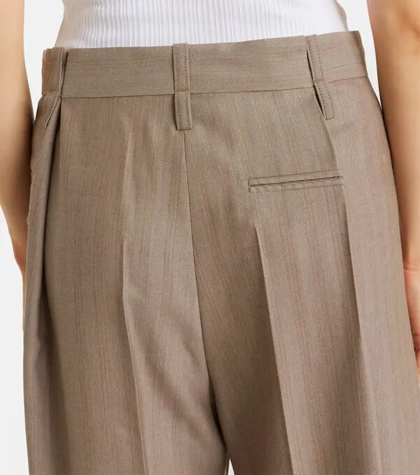 Victoria Beckham Herringbone Virgin Wool Pleated Pants