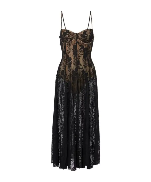 Norma Kamali Floral Lace Slip Dress - Black