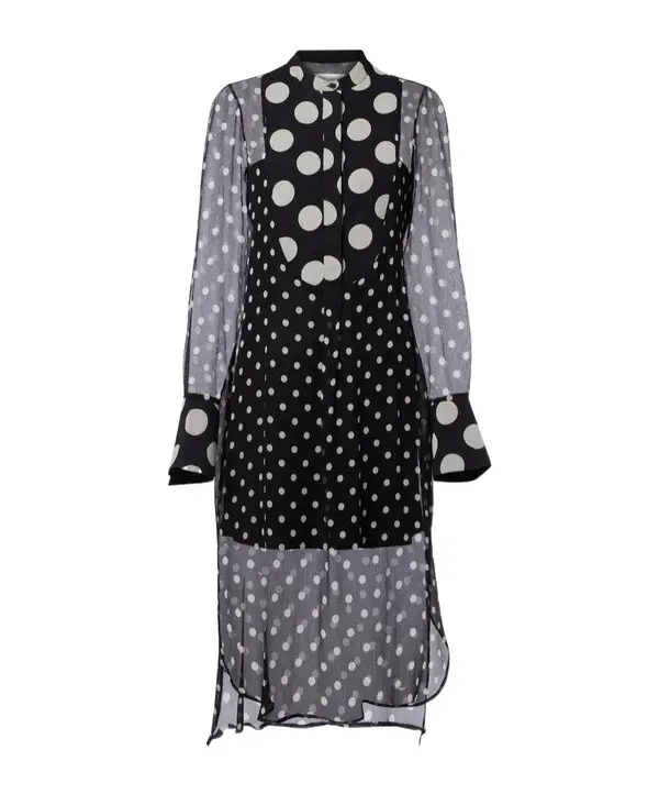 Nina Ricci Polka Dot Semi-sheer Midi Dress - Black