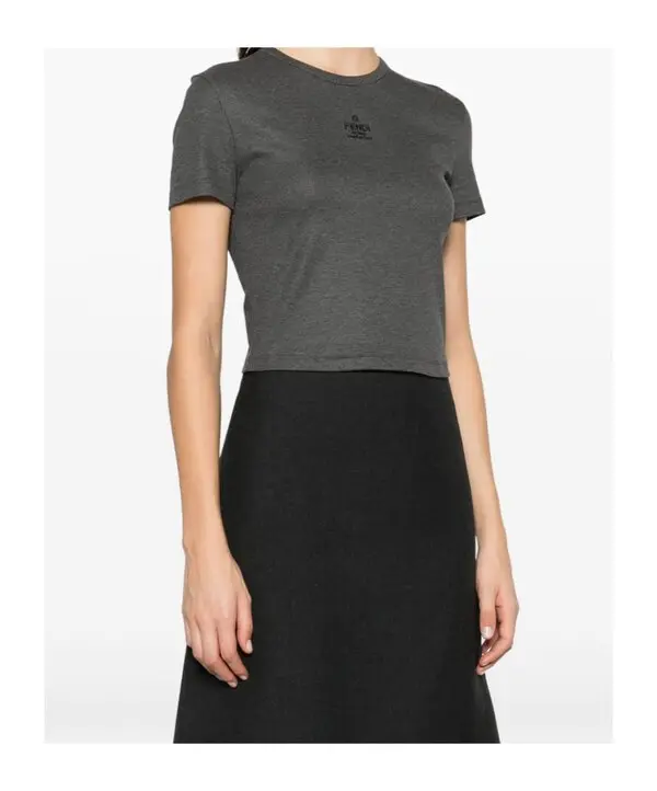 Fendi Ribbed Cropped T-shirt With Logo Lettering
