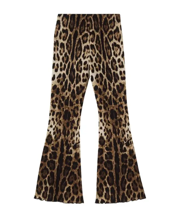 Dolce & Gabbana Leopard-print Ribbed-knit Cotton Flared Pants - Black