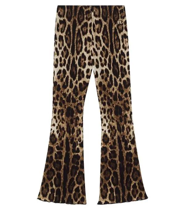 Dolce & Gabbana Leopard-print Ribbed-knit Cotton Flared Pants