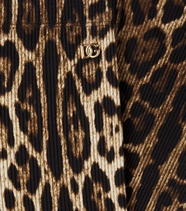 Dolce & Gabbana Leopard-print Ribbed-knit Cotton Flared Pants