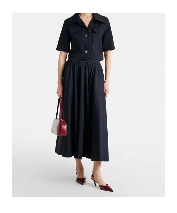 PATOU Pleated Cotton Midi Skirt
