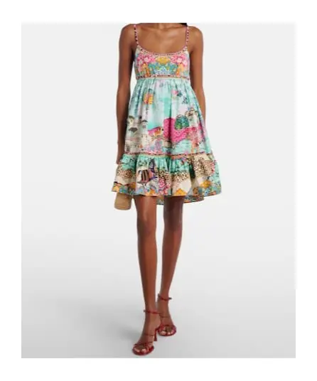 Camilla Gathered Printed Cotton Minidress