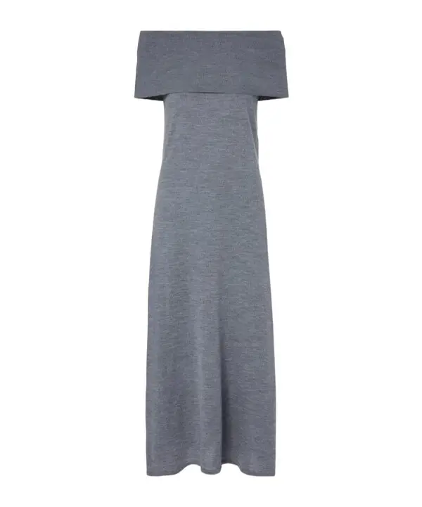 Jardin Des Orangers Off-shoulder Virgin Wool Maxi Dress - Gray