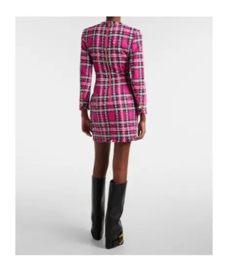 Balmain Plaid Cotton And Wool-blend Minidress