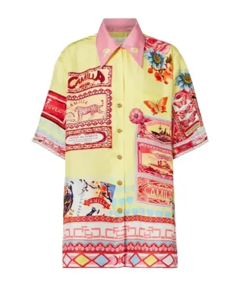 Camilla Collage Kingdom Silk Bowling Shirt