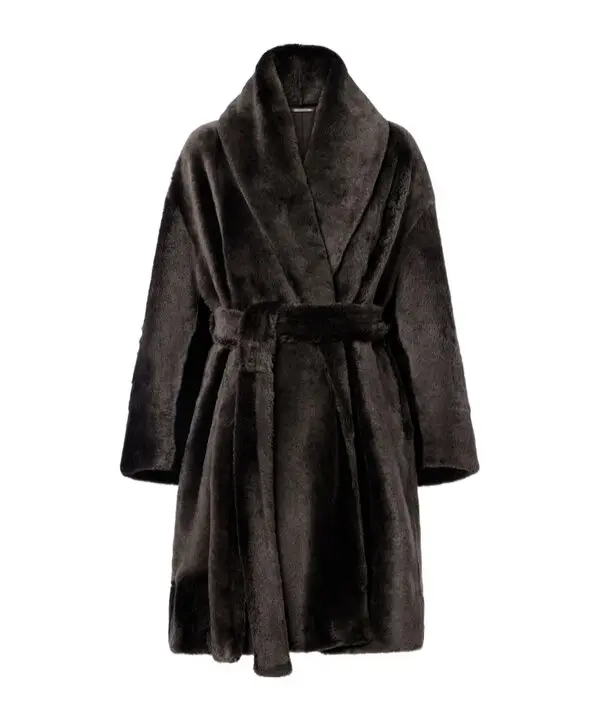 Nour Hammour Juno Shearling Wrap Coat - Grey