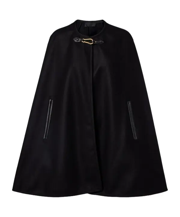 NILI LOTAN Arianna Leather-trimmed Wool-blend Cape - Black