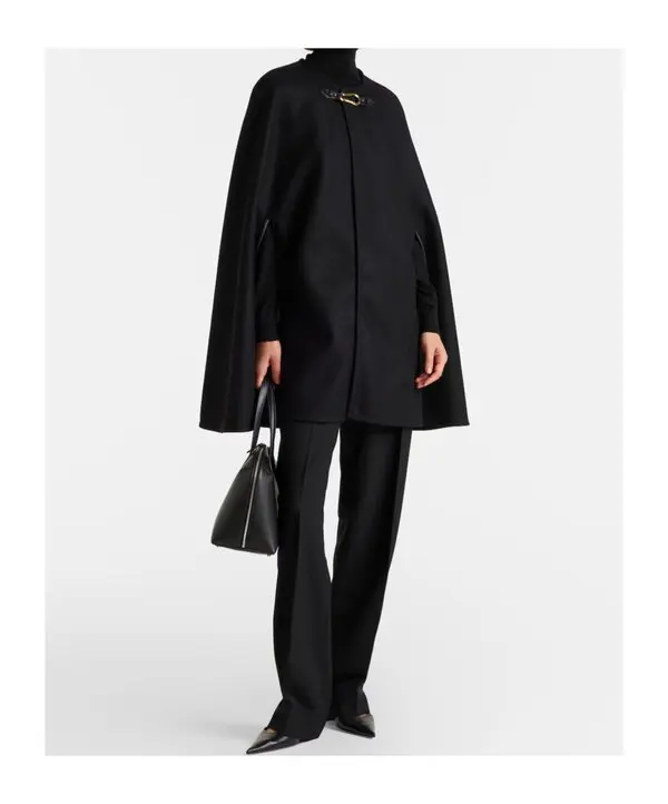 NILI LOTAN Arianna Leather-trimmed Wool-blend Cape