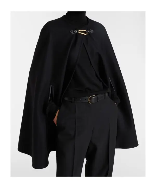 NILI LOTAN Arianna Leather-trimmed Wool-blend Cape