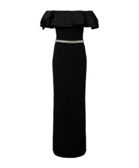 SAFIYAA LONDON Crystal Embellished Off-the-shoulder Crepe Gown - Black
