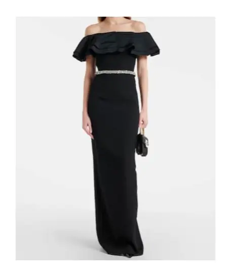 Safiyaa Crystal Embellished Off-the-shoulder Crepe Gown