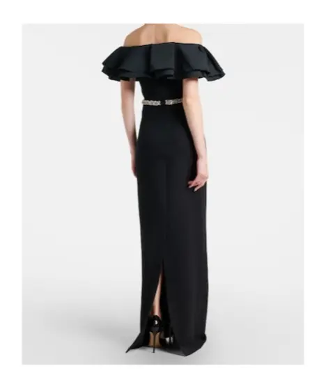Safiyaa Crystal Embellished Off-the-shoulder Crepe Gown