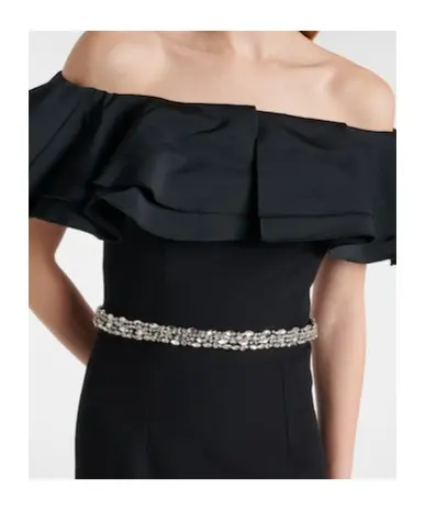 Safiyaa Crystal Embellished Off-the-shoulder Crepe Gown