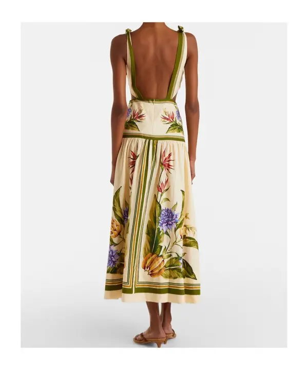 Farm Rio Floral Cutout Linen-blend Maxi Dress - Nude