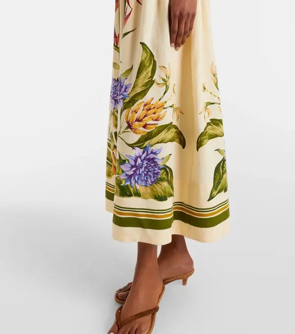 Farm Rio Floral Cutout Linen-blend Maxi Dress - Nude