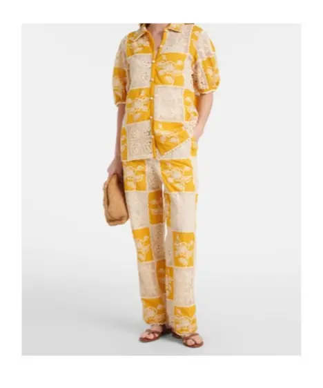 Farm Rio Lace-trimmed Cotton Straight Pants