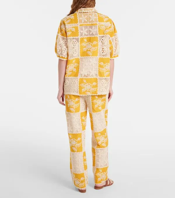 Farm Rio Lace-trimmed Cotton Straight Pants