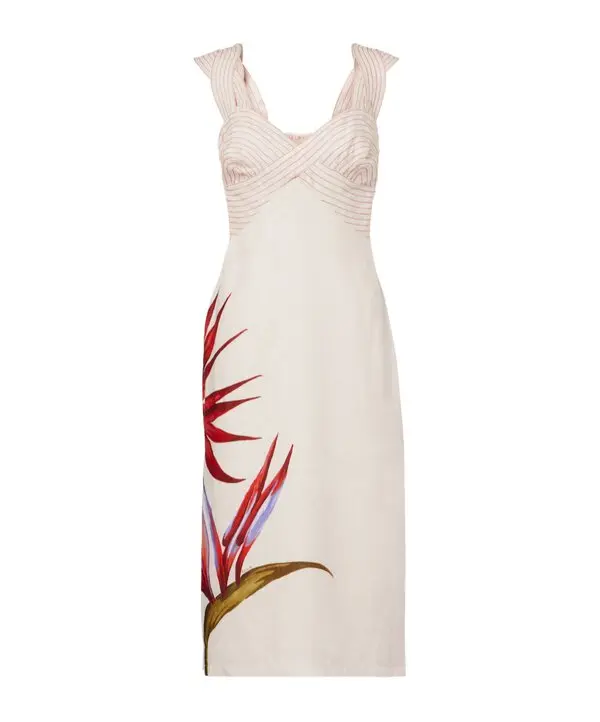 Farm Rio Floral Linen Midi Dress - Pink