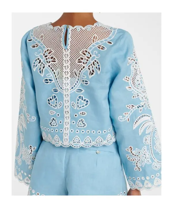 Farm Rio Embroidered Linen Top