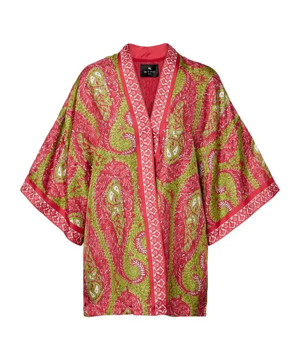 Etro Printed Silk Twill Wrap Coat