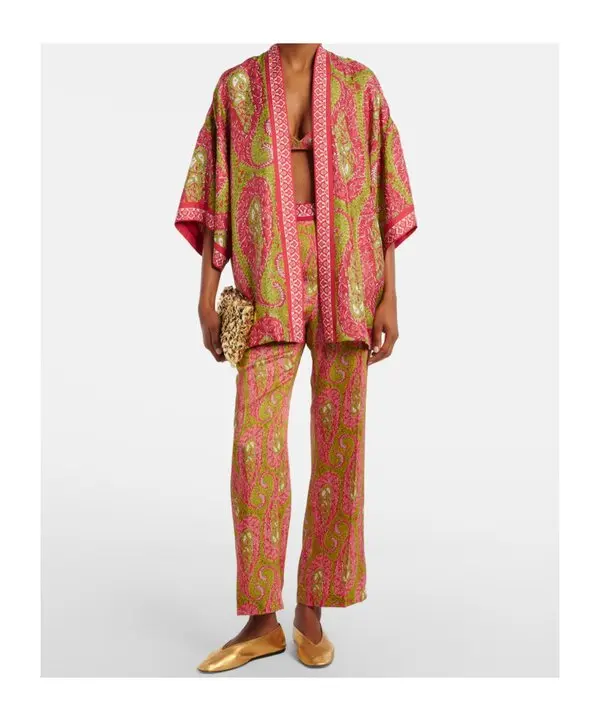 Etro Printed Silk Twill Wrap Coat