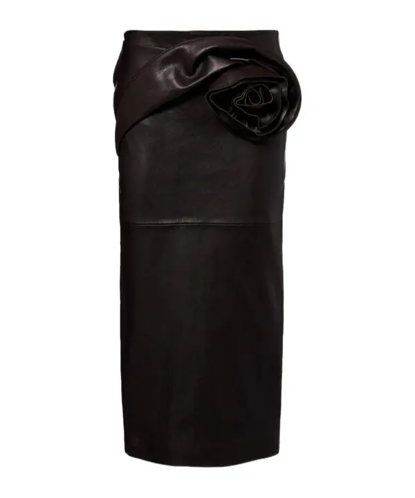 Magda Butrym Floral-appliqué Leather Midi Skirt - Brown