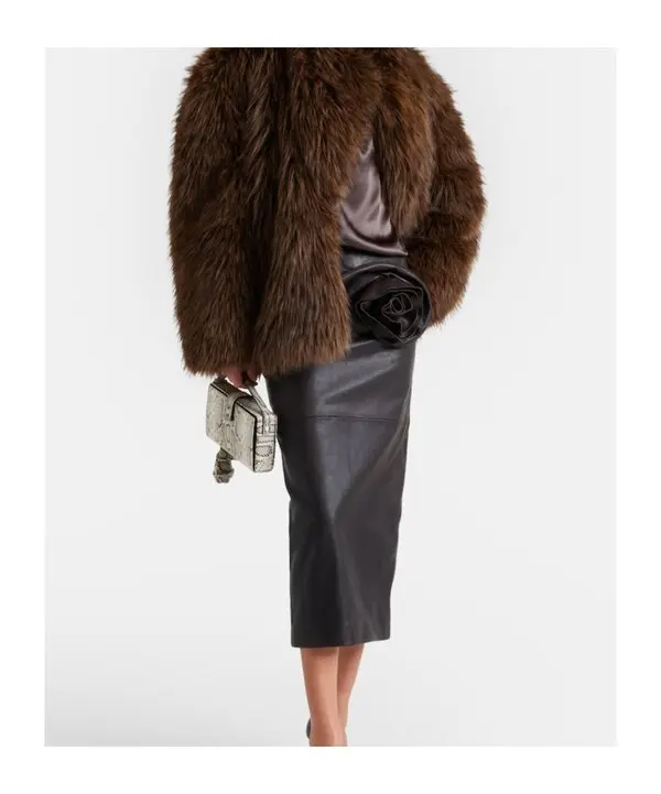 Magda Butrym Floral-appliqué Leather Midi Skirt