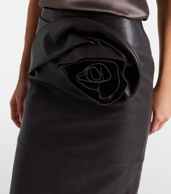 Magda Butrym Floral-appliqué Leather Midi Skirt