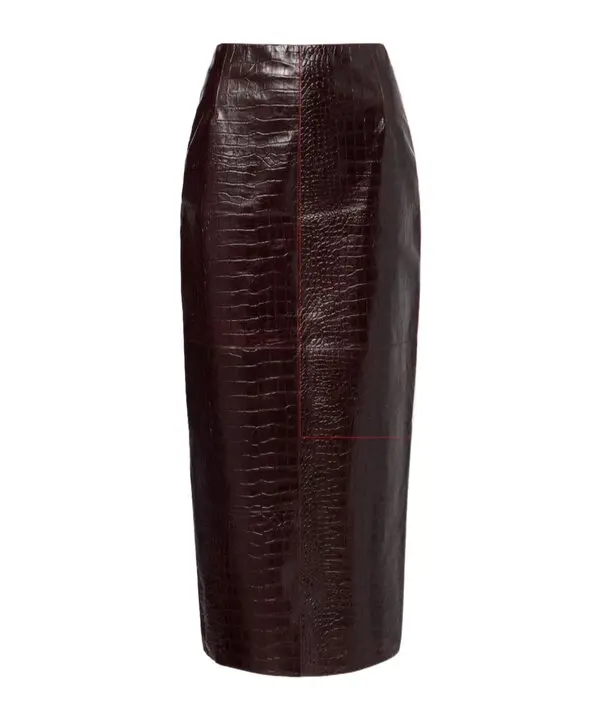 Nour Hammour Elyse Croc-effect Leather Pencil Skirt