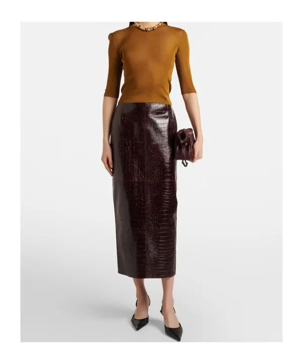 Nour Hammour Elyse Croc-effect Leather Pencil Skirt