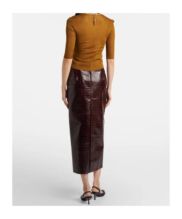 Nour Hammour Elyse Croc-effect Leather Pencil Skirt